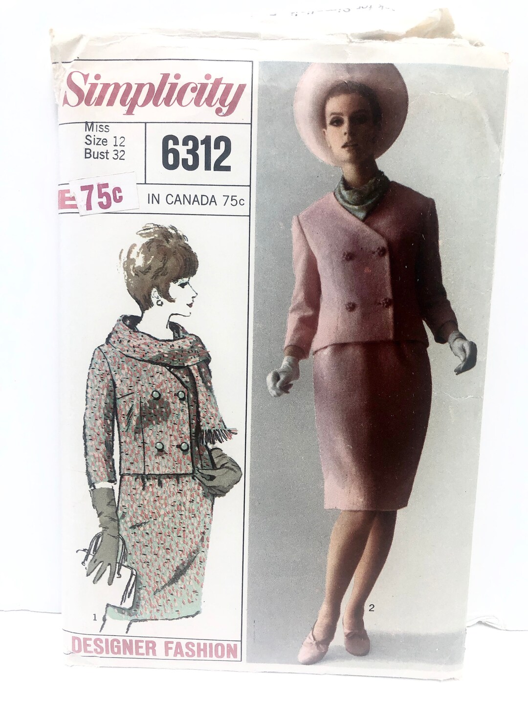 Vintage 1960's Simplicity Suit Skirt Pattern 6312 Size 12 Designer ...