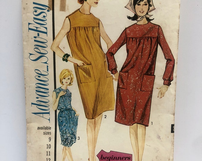 Vintage 1960's Shift Advance Sew-easy 3335 Size 13 Shift Long Sleeve or ...