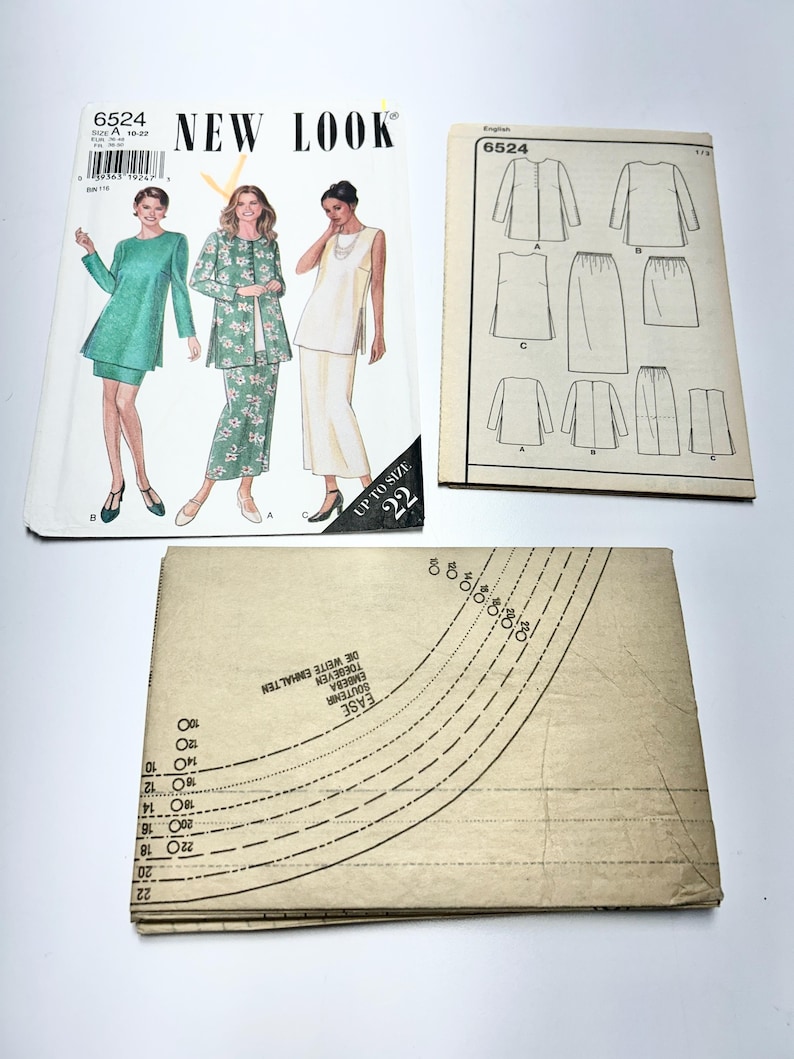 Uncut New Look 6524 Size A 10-22 Jacket Tunic and Long or Short Skirt ...