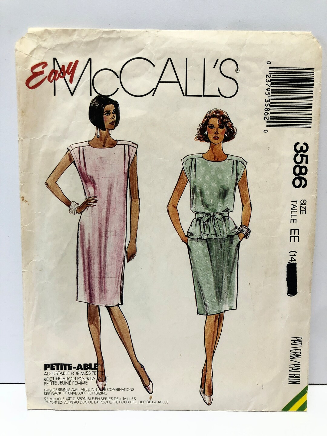 Vintage 1980's Mccall's 3586 Size 14 Dress Top Tie Belt and Skirt ...