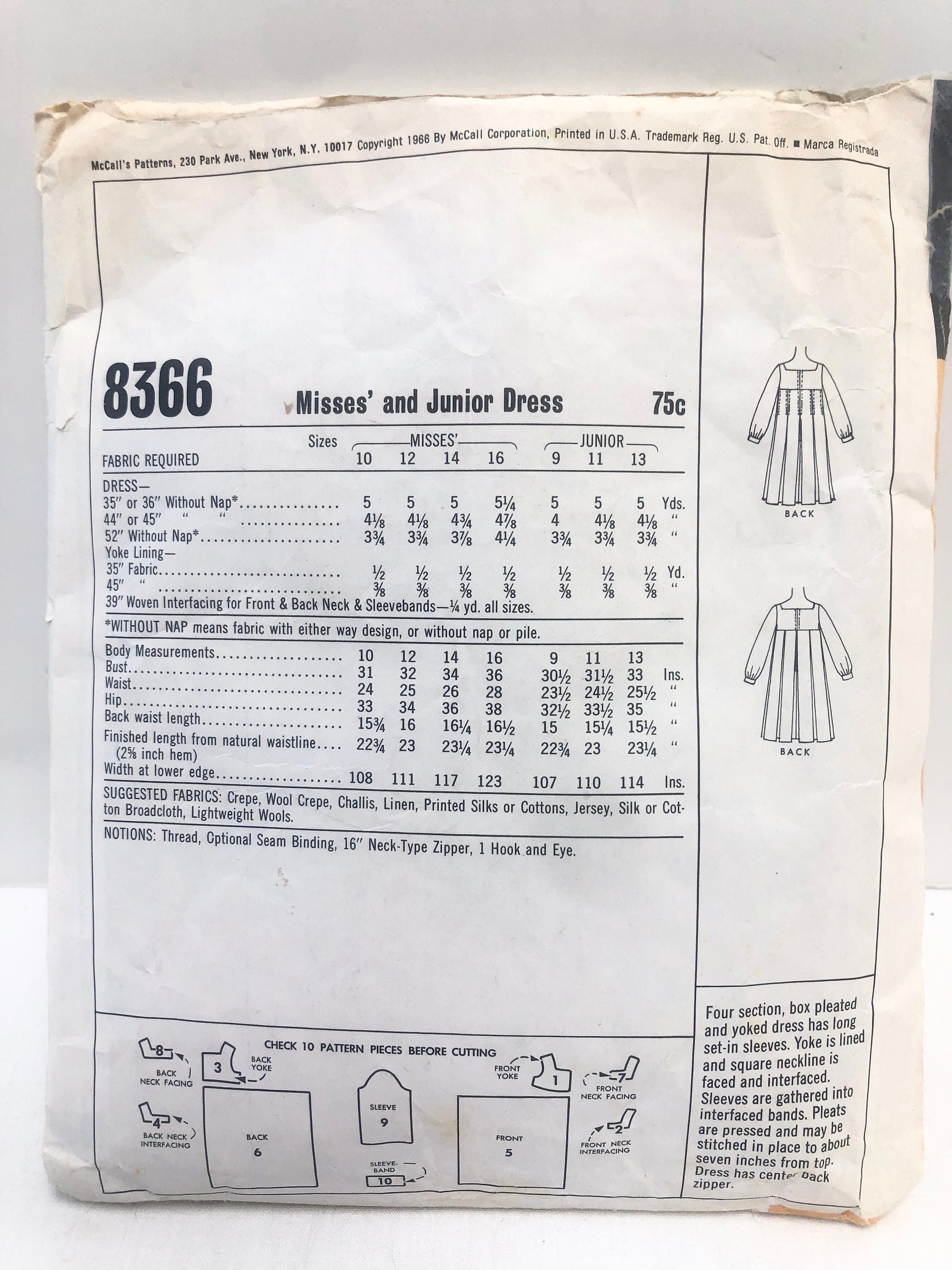 Vintage 1960's McCall's 8366 Tent Dress Patrón Tamaño 9 - Etsy España