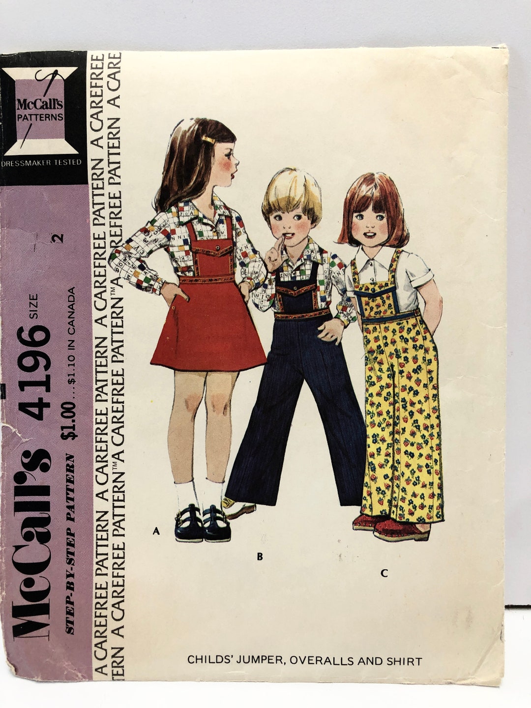 Uncut 1970's Mccall's 4196 Toddler Child Size 2 Jumper Overalls and ...