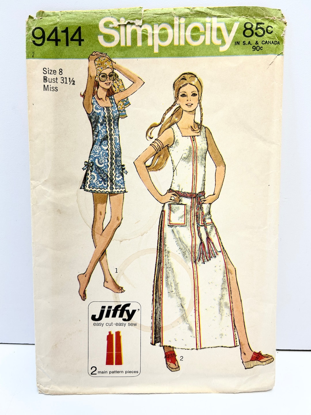 Uncut Vintage 1970's Simplicity 9414 Size 8 Jiffy Beach Dress Long or ...