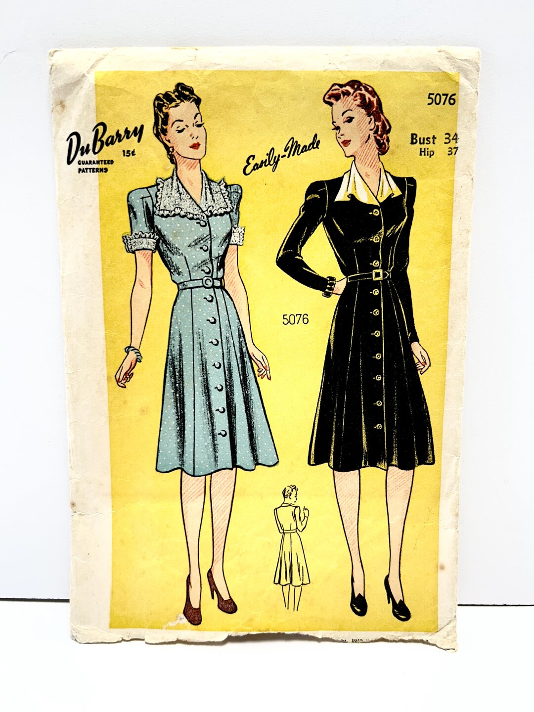 Vintage 1940's Dubarry 5076 Bust 34 Long or Short Sleeve Dress Pattern ...