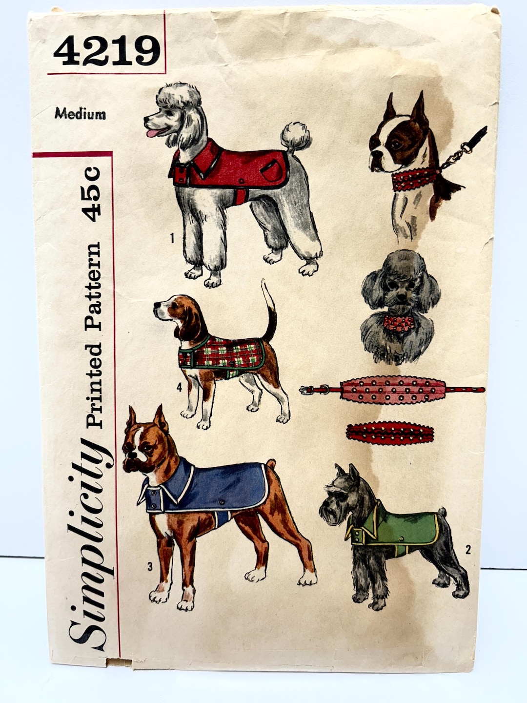 Vintage 1950's Simplicity 4219 Size Medium 16-18-20 Inch Dog Coat and ...
