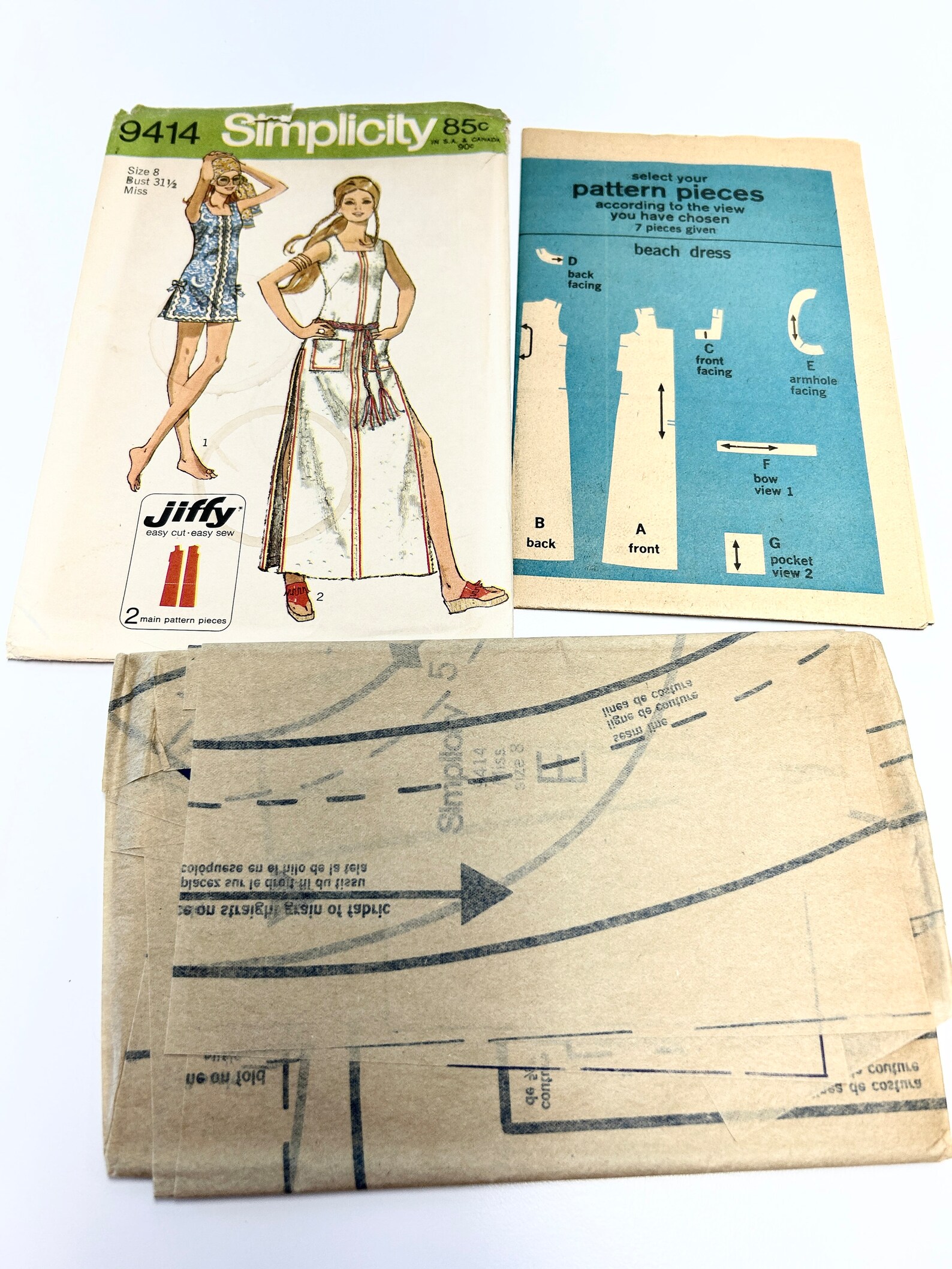 Uncut Vintage 1970's Simplicity 9414 Size 8 Jiffy Beach Dress Long or ...