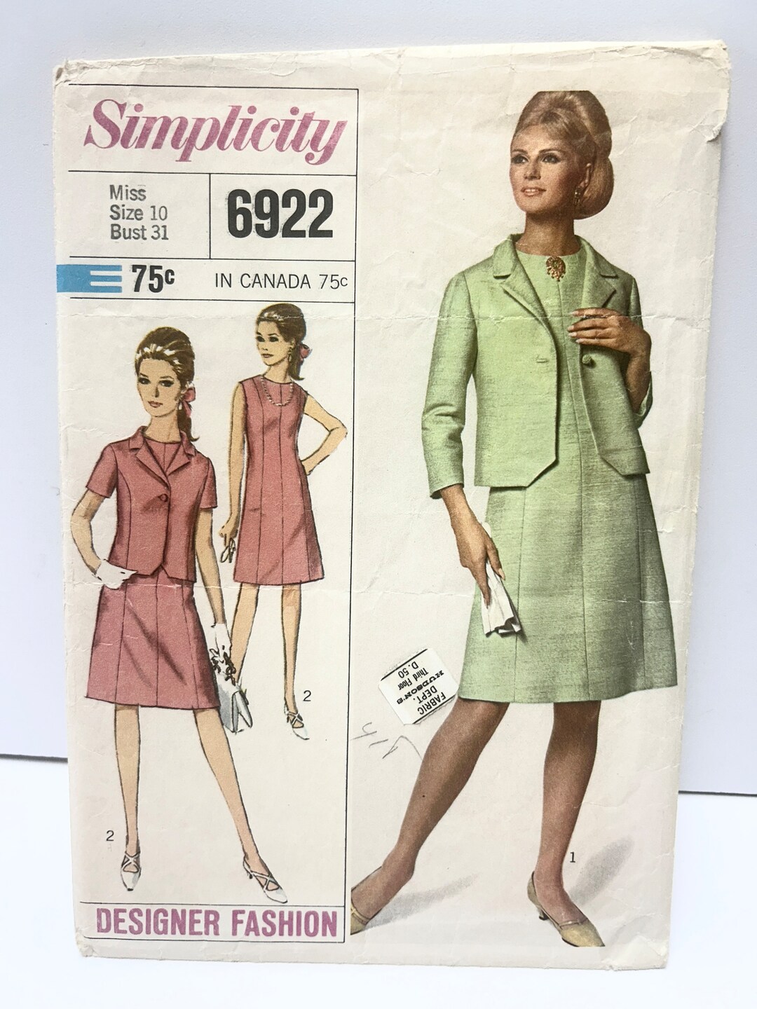 Vintage 1960's Simplicity 6992 Designer Fashion Sheath Dress and Jacket ...