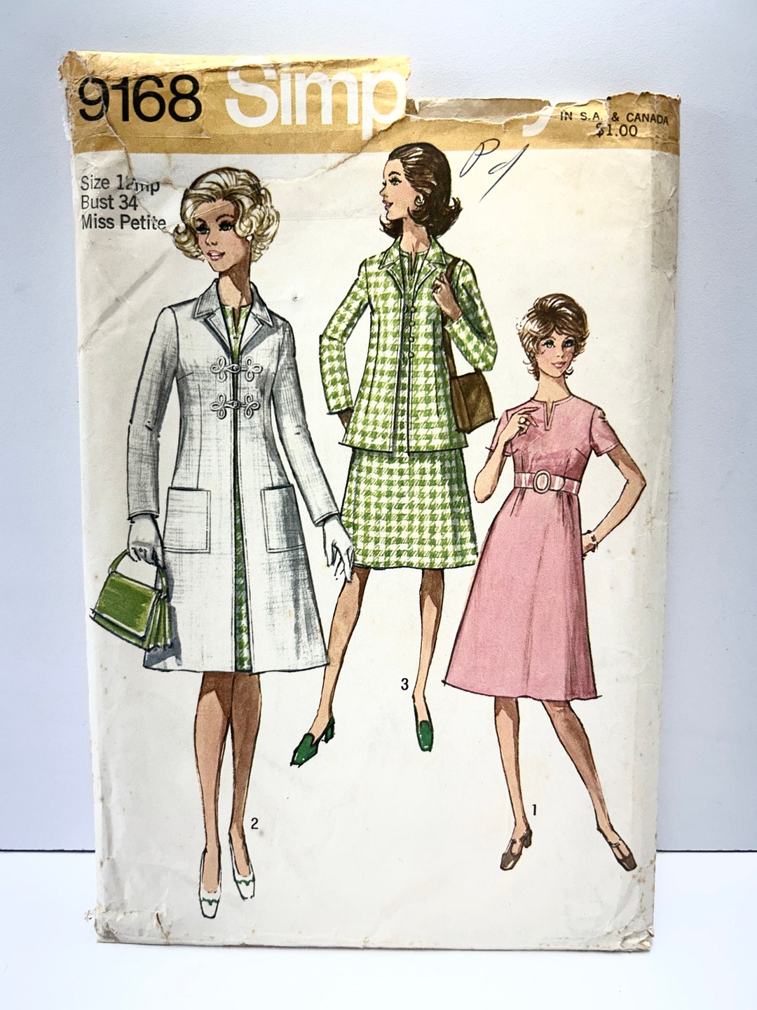 Vintage 1970's Simplicity 9168 Size 12MP Bust 24 Coat or Jacket and ...