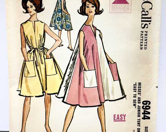 Uncut Vintage 1960's Mccall's 6944 Size Large 14-15-16 Easy Tent Dress ...