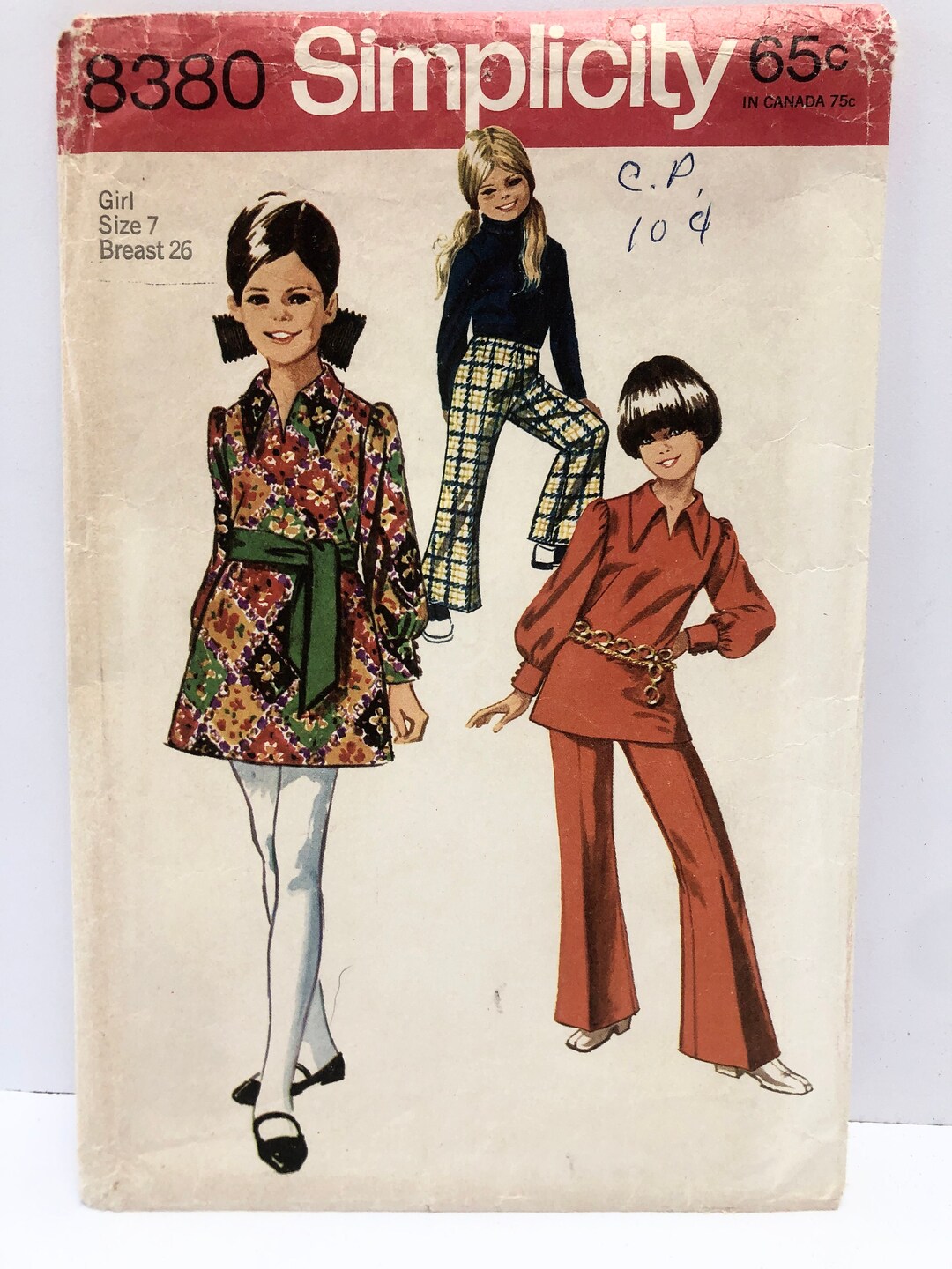 Vintage 1960's Simplicity 8380 Girls Size 7 Dress Bell Bottom Pants ...