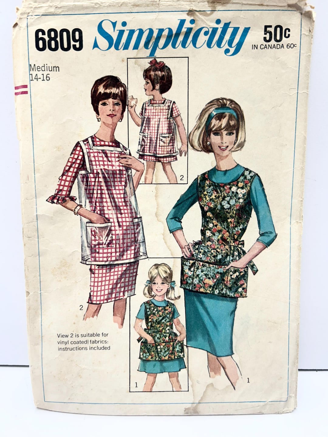 Uncut Vintae 1960's Simplicity 6809 Size Med 14-16 Misses Apron Pattern ...
