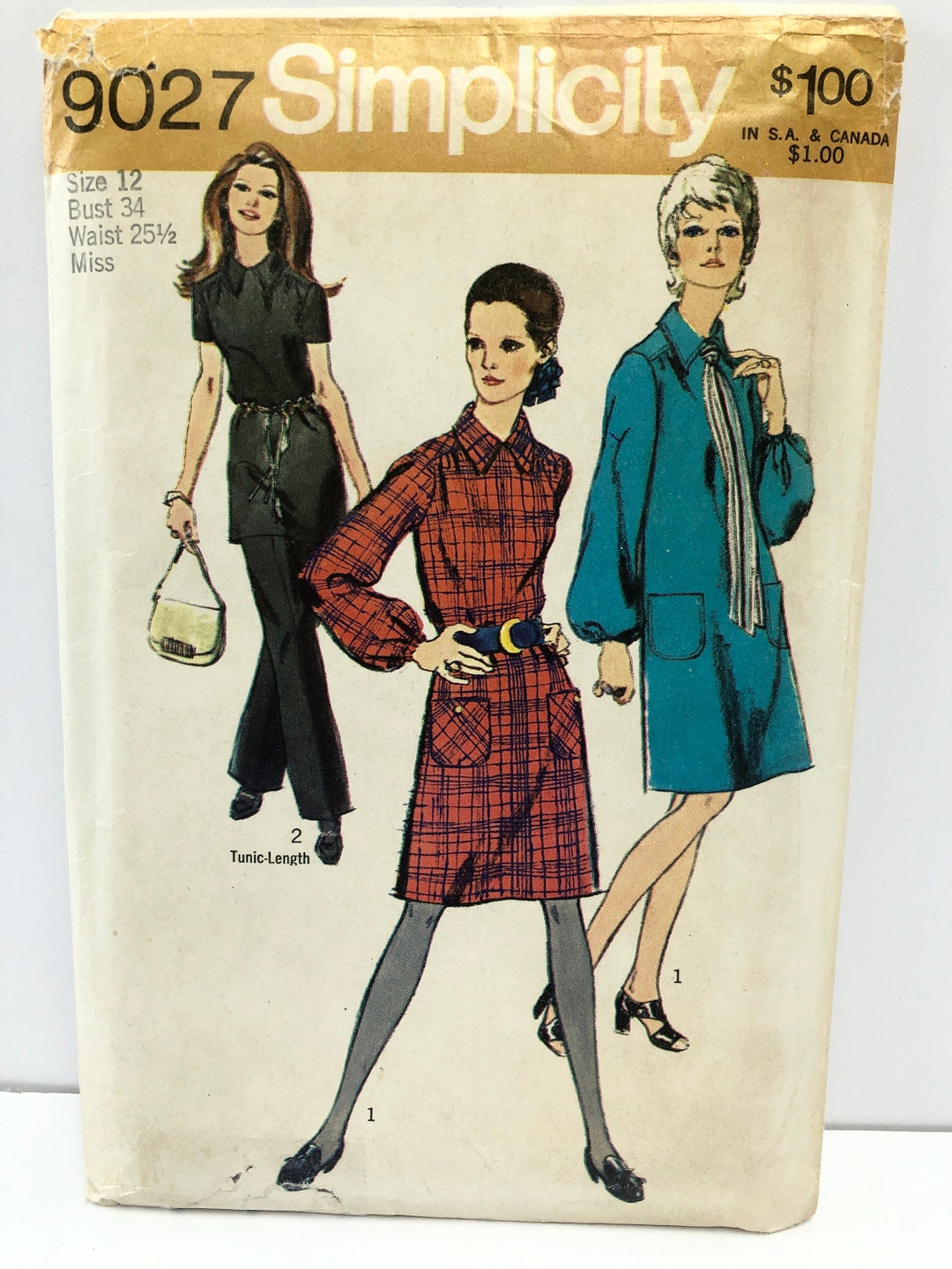 Uncut Vintage 1970's Simplicity 9527 Dress Pants Tunic Pattern Size 12 ...