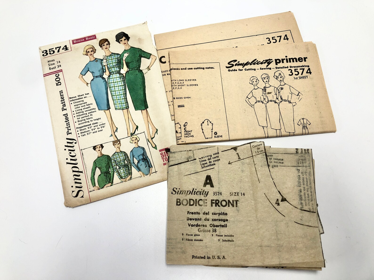 Vintage Early 1960's Simplicity 3574 Size 14 Basic Dress Pattern Sheath ...