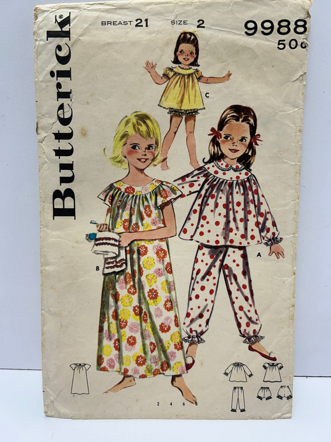 Vintage 1960's Butterick 9988 Child Toddler Size 2 Muumuu Shortie ...