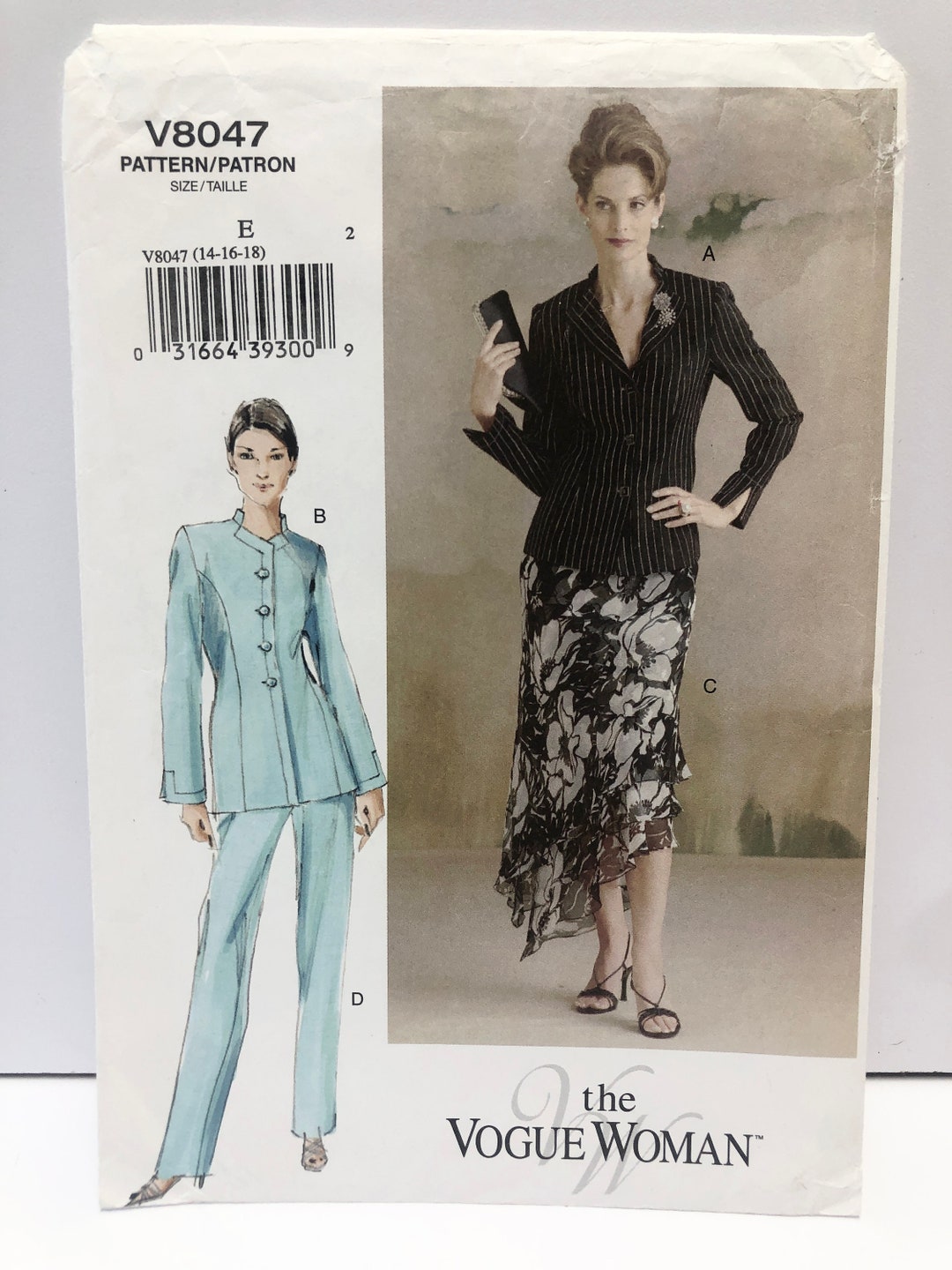 Uncut Vogue Woman V 8047 Size E 14-16-18 Jacket Skirt and - Etsy