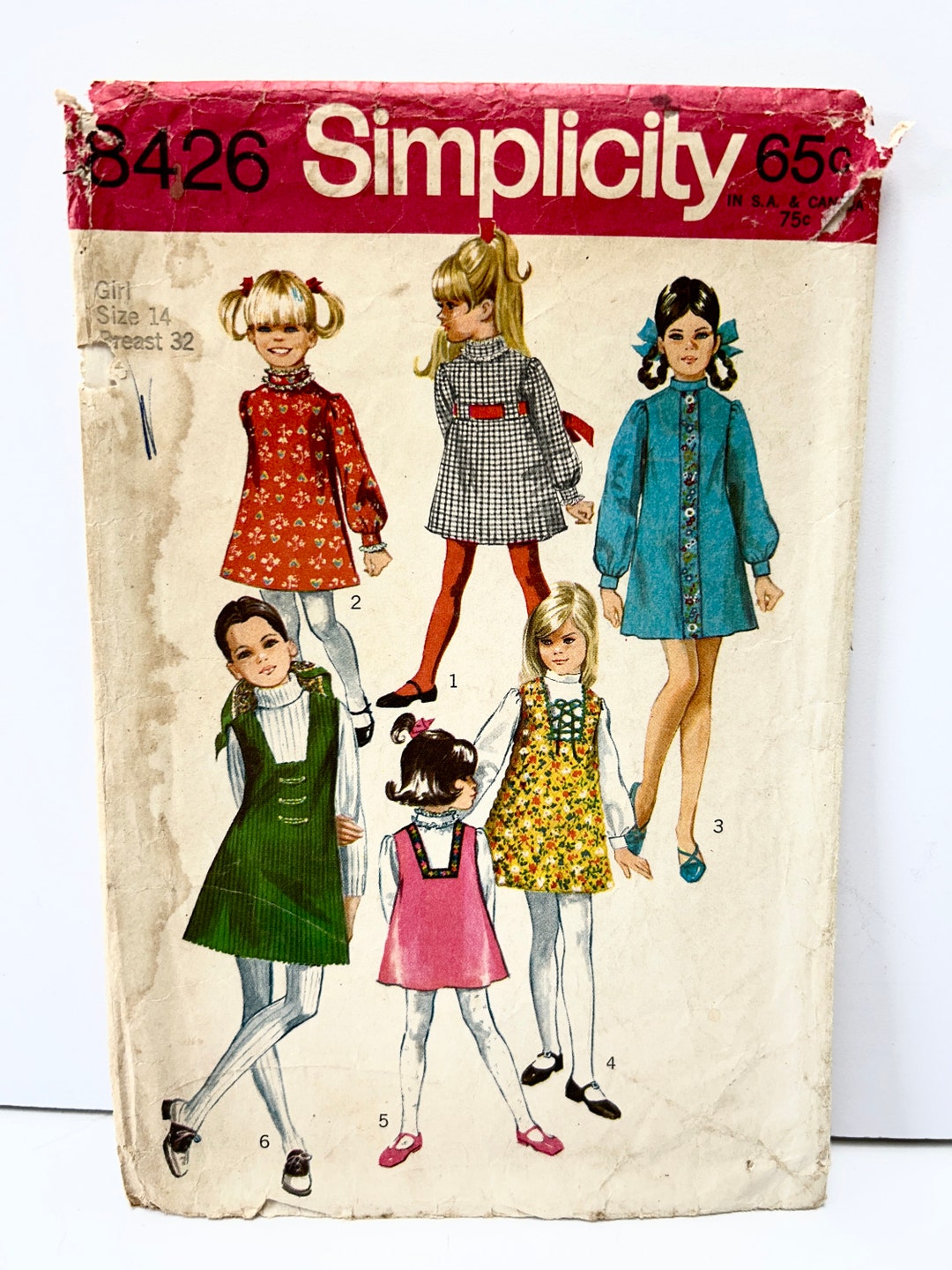 Vintage 1960's Simplicity 8426 Girl Size 14 Dress Long Sleeves or ...