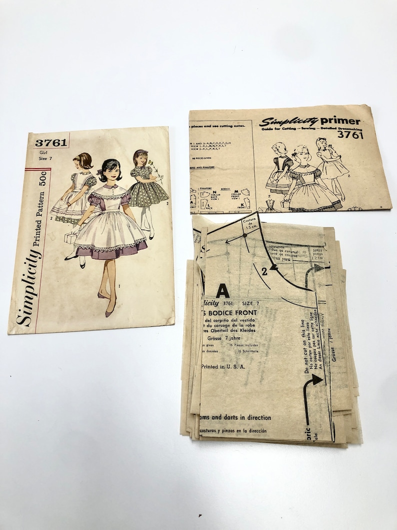 Vintage 1950's Simplicity 3761 Girl Size 7 Dress With Full Skirt and ...