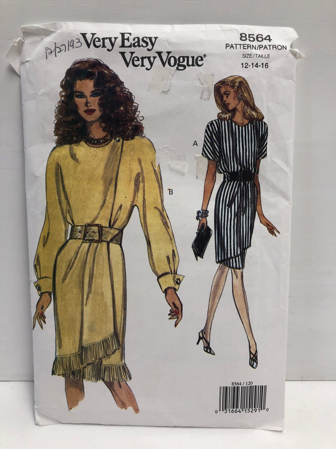 Uncut Vintage 1990's Very Easy Very Vogue 8564 Mock Wrap Dress Pattern ...