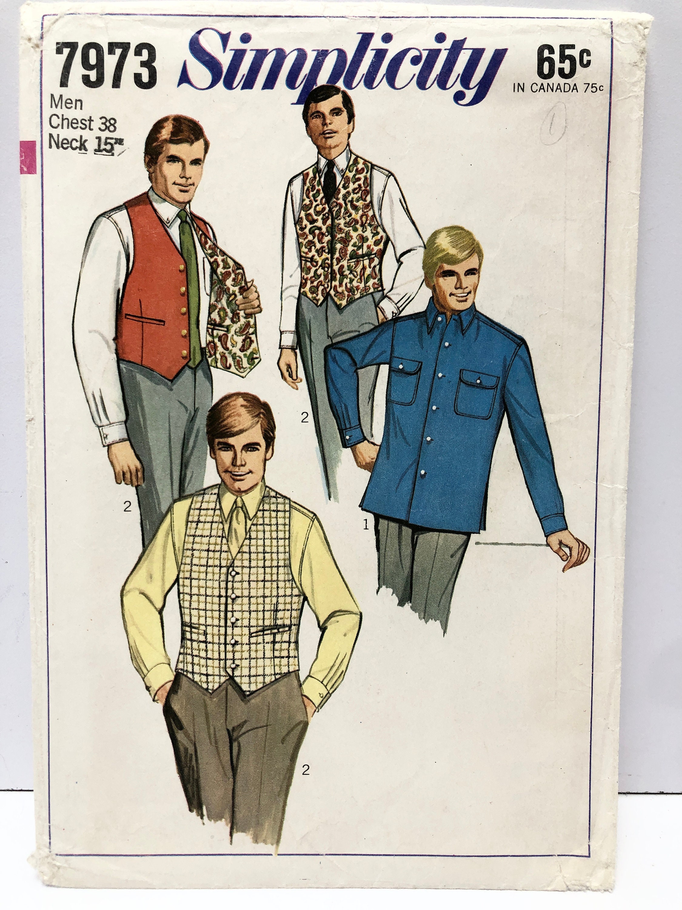Uncut Vintage 1960's Simplicity 7973 Men's Size 38 Shirt and Reversible ...
