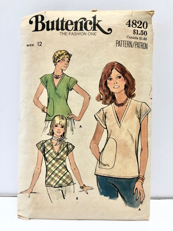 Vintage 1970's Butterick 4820 Blouse or Top Pattern Size - Etsy