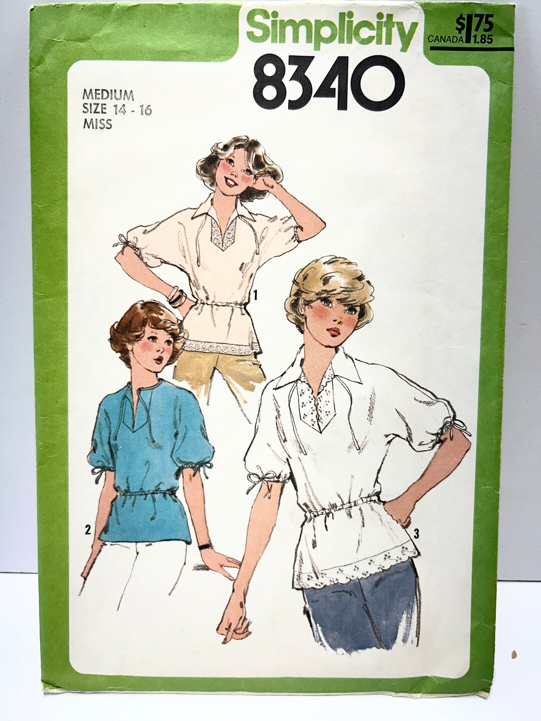 Vintage 1970's Simplicity 8340 Size Medium 14-16 Pullover Blouse ...