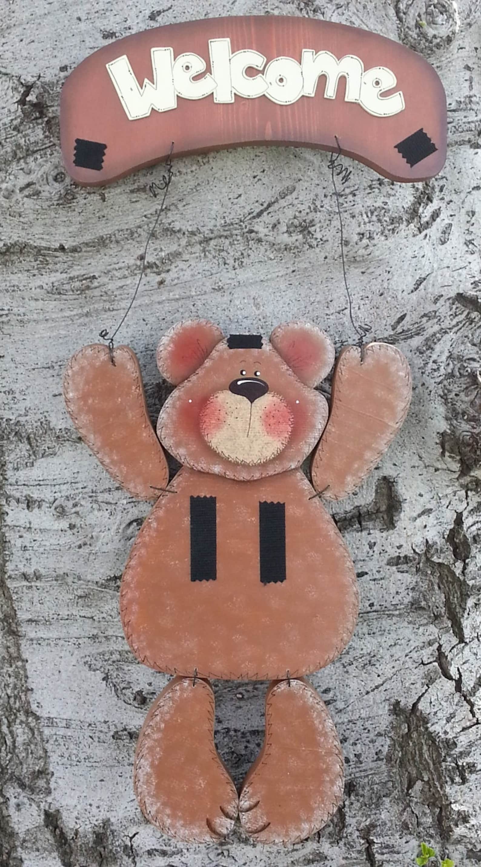 Seasonal Bear Welcome Wood Sign Wood Door Hanging - Etsy