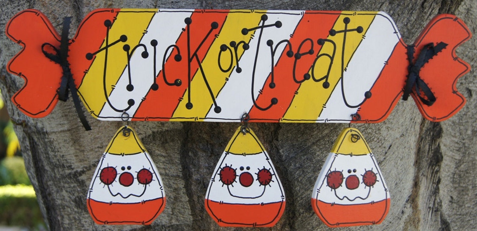 Trick or Treat Candy Corn Sign Wall or Door Wood Halloween - Etsy