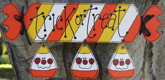 Trick or Treat Candy Corn Sign Wall or Door Wood Halloween - Etsy