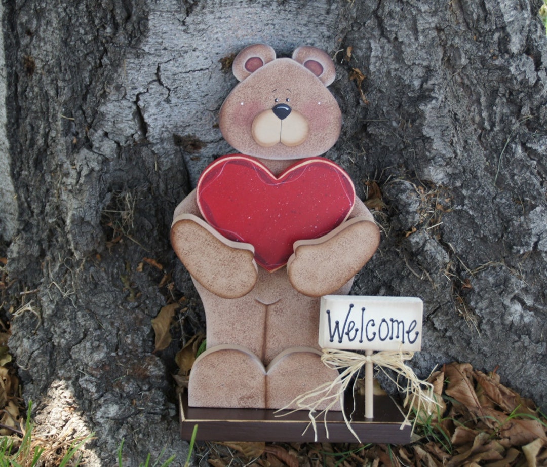 Feb - Heart for Seasonal "huggy" Bear - Wood Welcome Shelf Sitter - Etsy