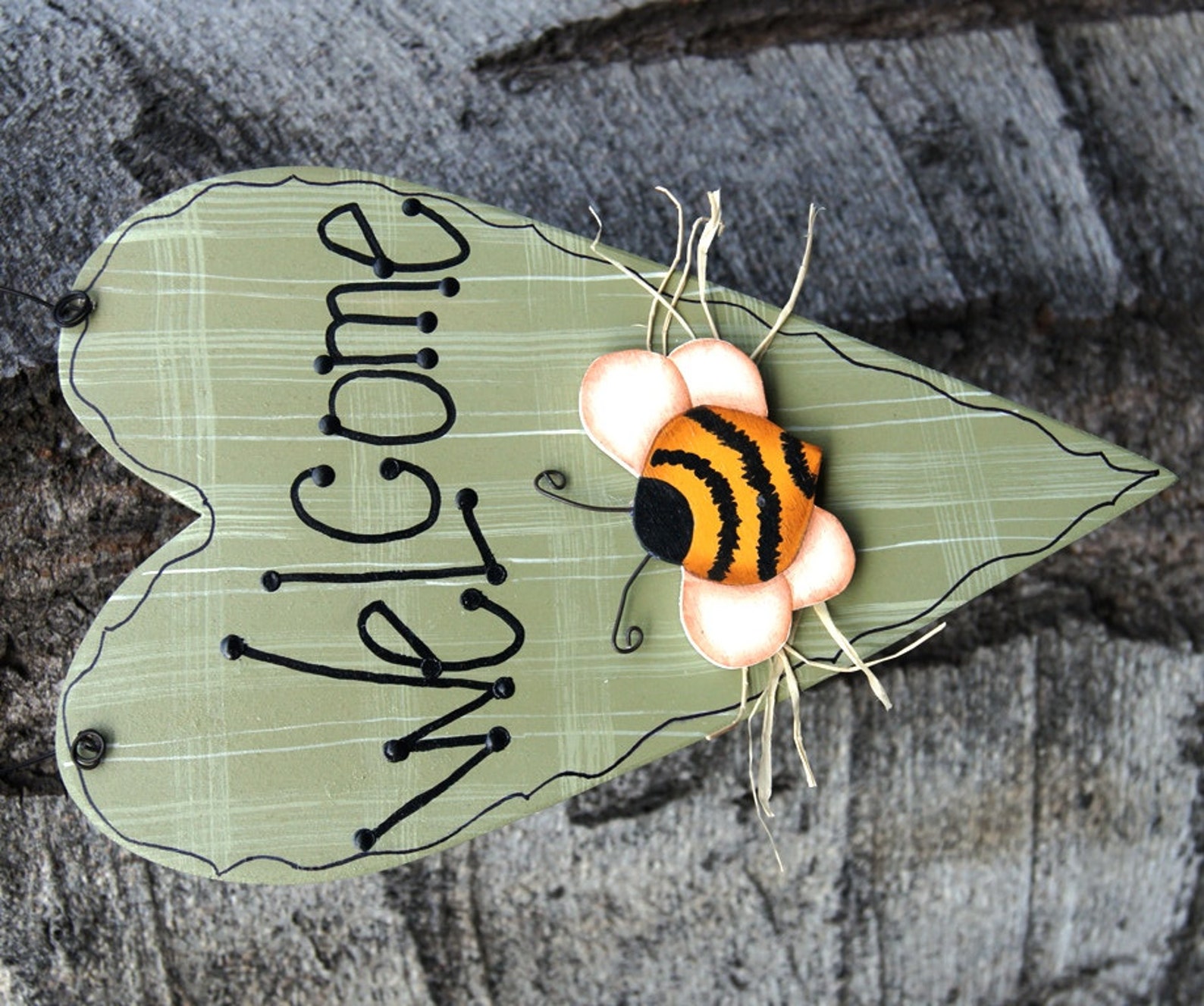 Welcome Heart Sign With Roses and Daisy Wood Door or Wall - Etsy