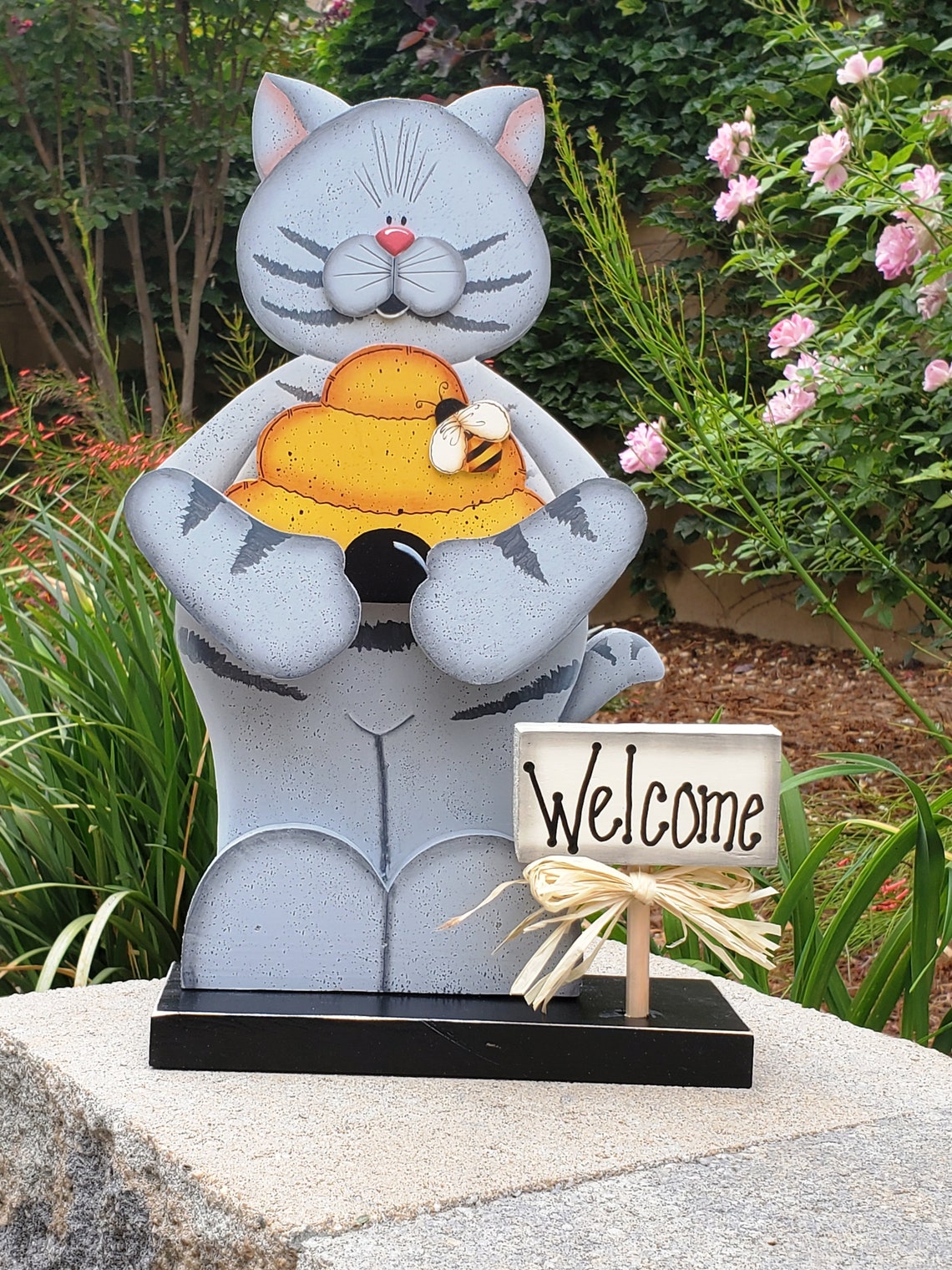 Seasonal huggy Kitty Wood Welcome Shelf Sitter - Etsy