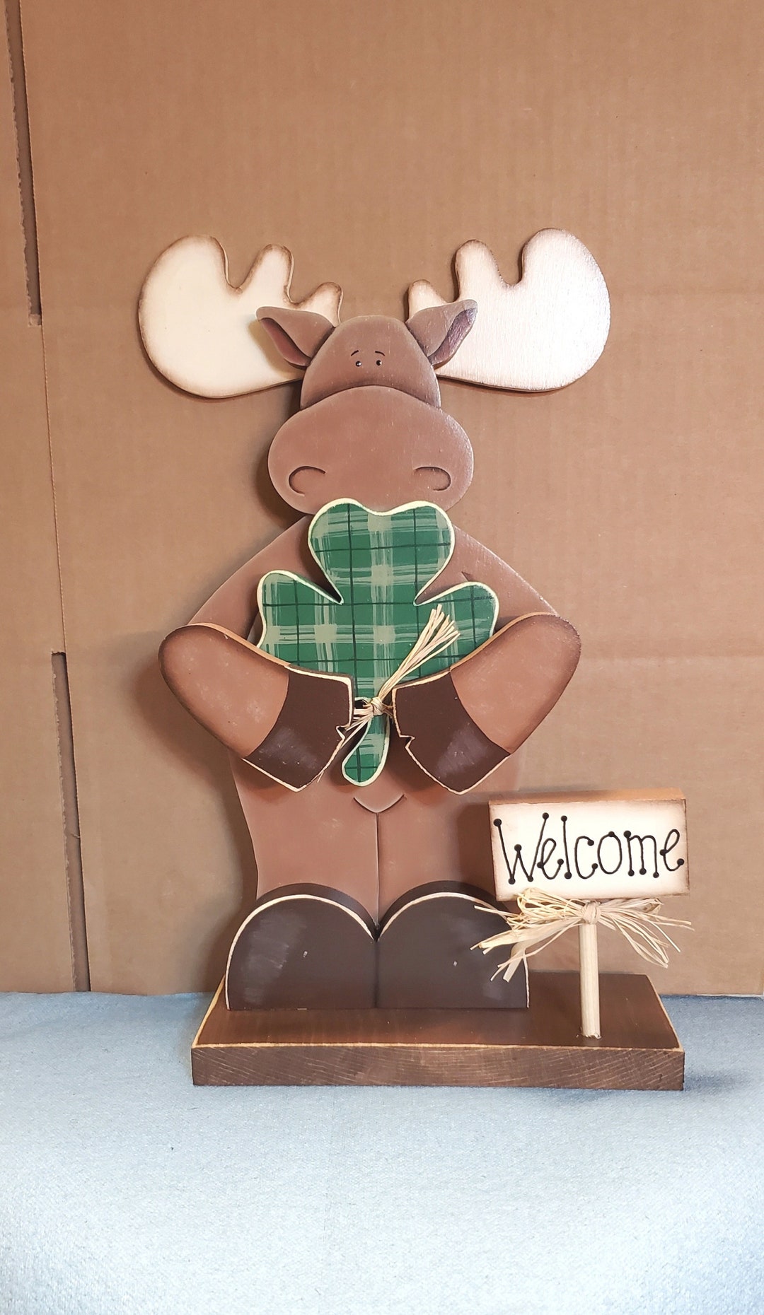 Seasonal "huggy" Moose- Wood Welcome Shelf Sitter - Interchangeable ...