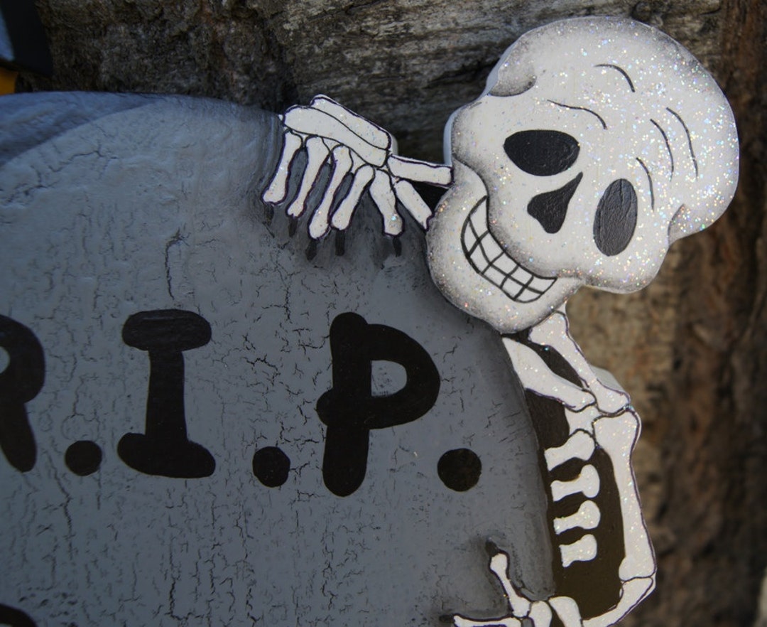 Skeleton Tombstone Wood Halloween Yard Sign - Etsy