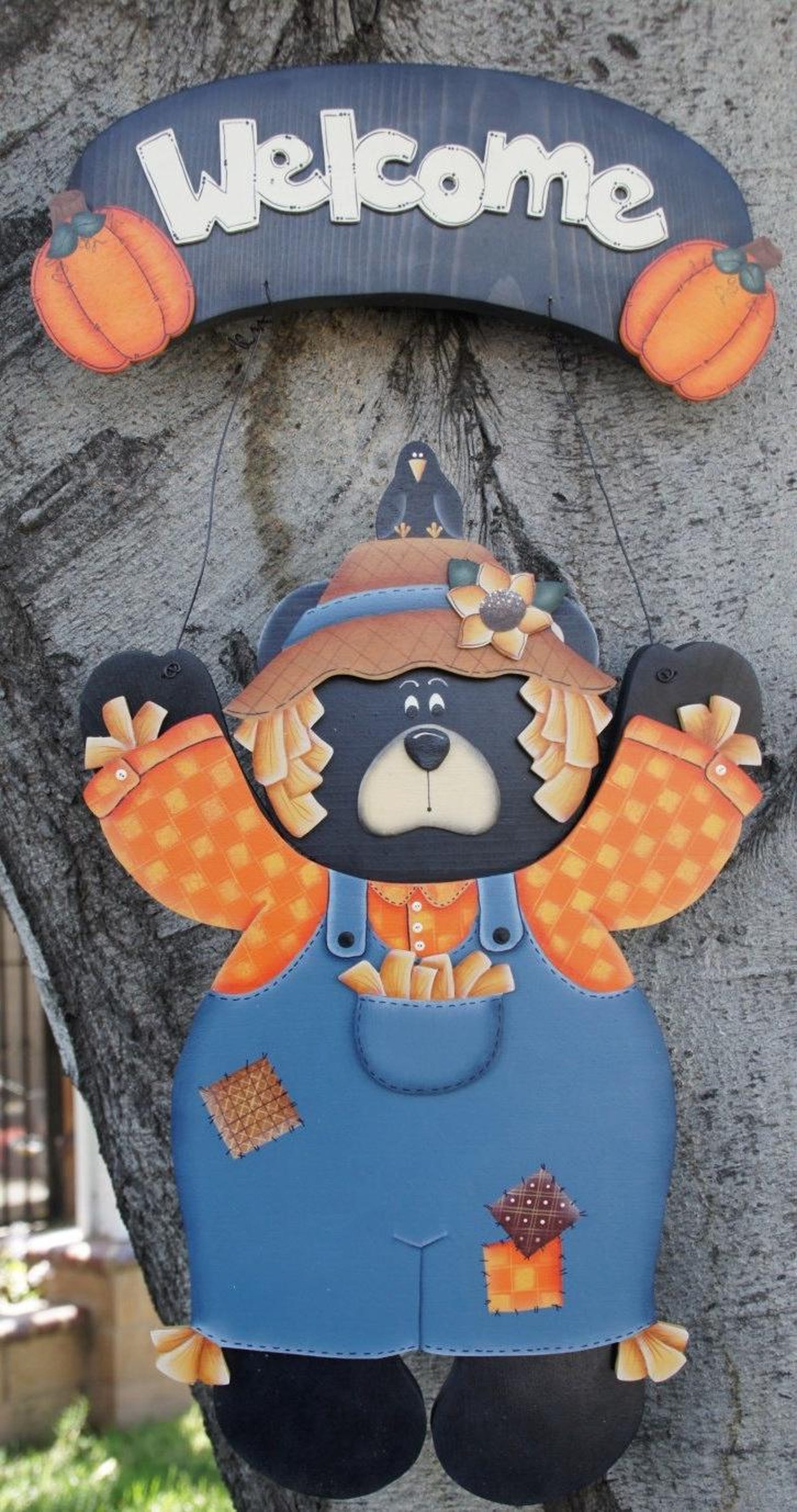Seasonal Black Bear - Welcome Wood Sign - Wood Door Hanging ...