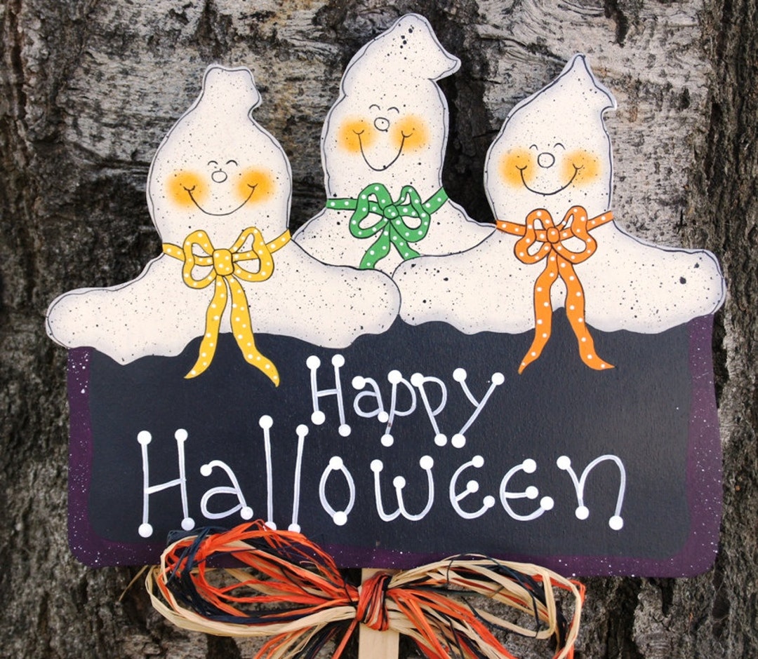 Halloween Ghost Wood Yard Stake - Sign Decoration - Wall or Door ...