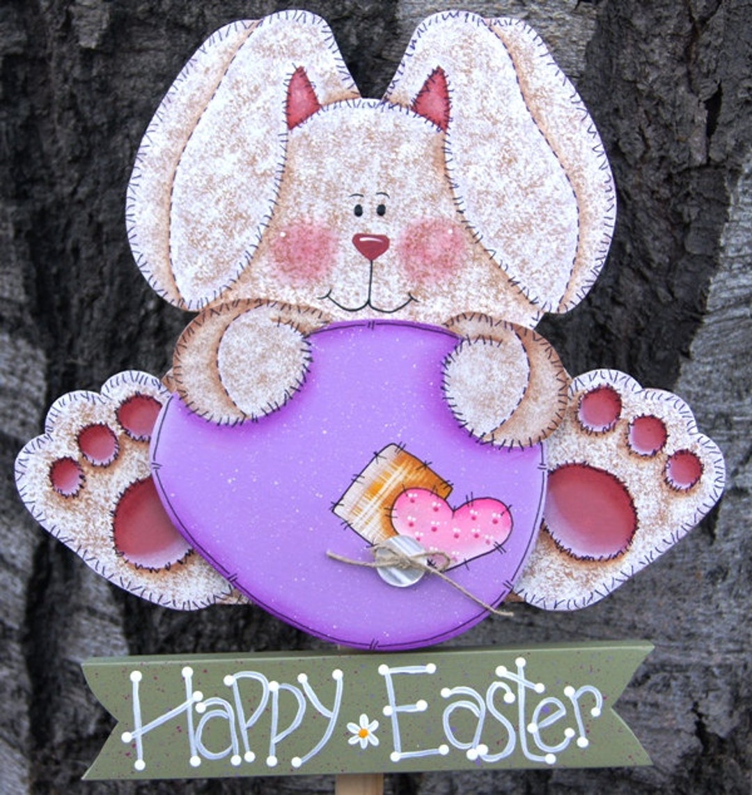 Easter Bunny and Egg Yard Stake - Wood Outdoor Decoration - Etsy