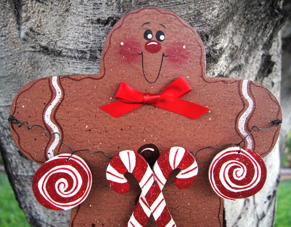 Gingerbread Man Christmas Wall or Door Hanging Wood | Etsy