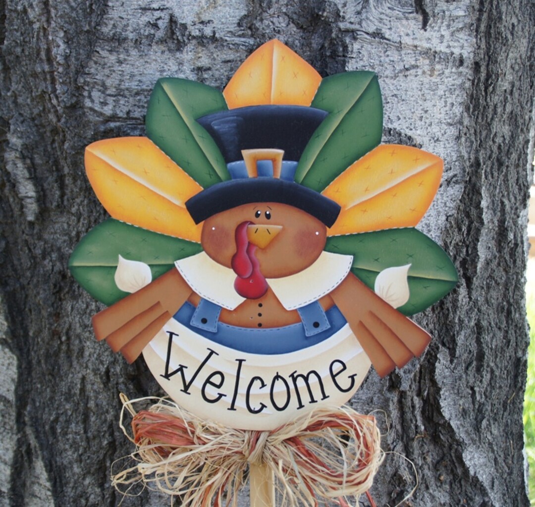 Thanksgiving Fall Turkey Welcome Sign - Yard Art Wood Decoration - Etsy