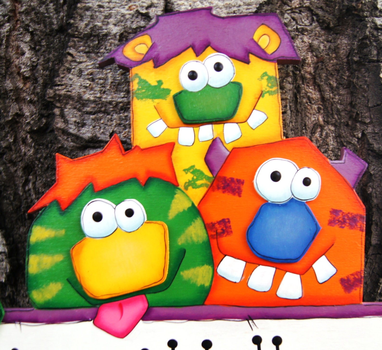 Monster Trio Halloween Yard Stick Wood Halloween Sign - Etsy