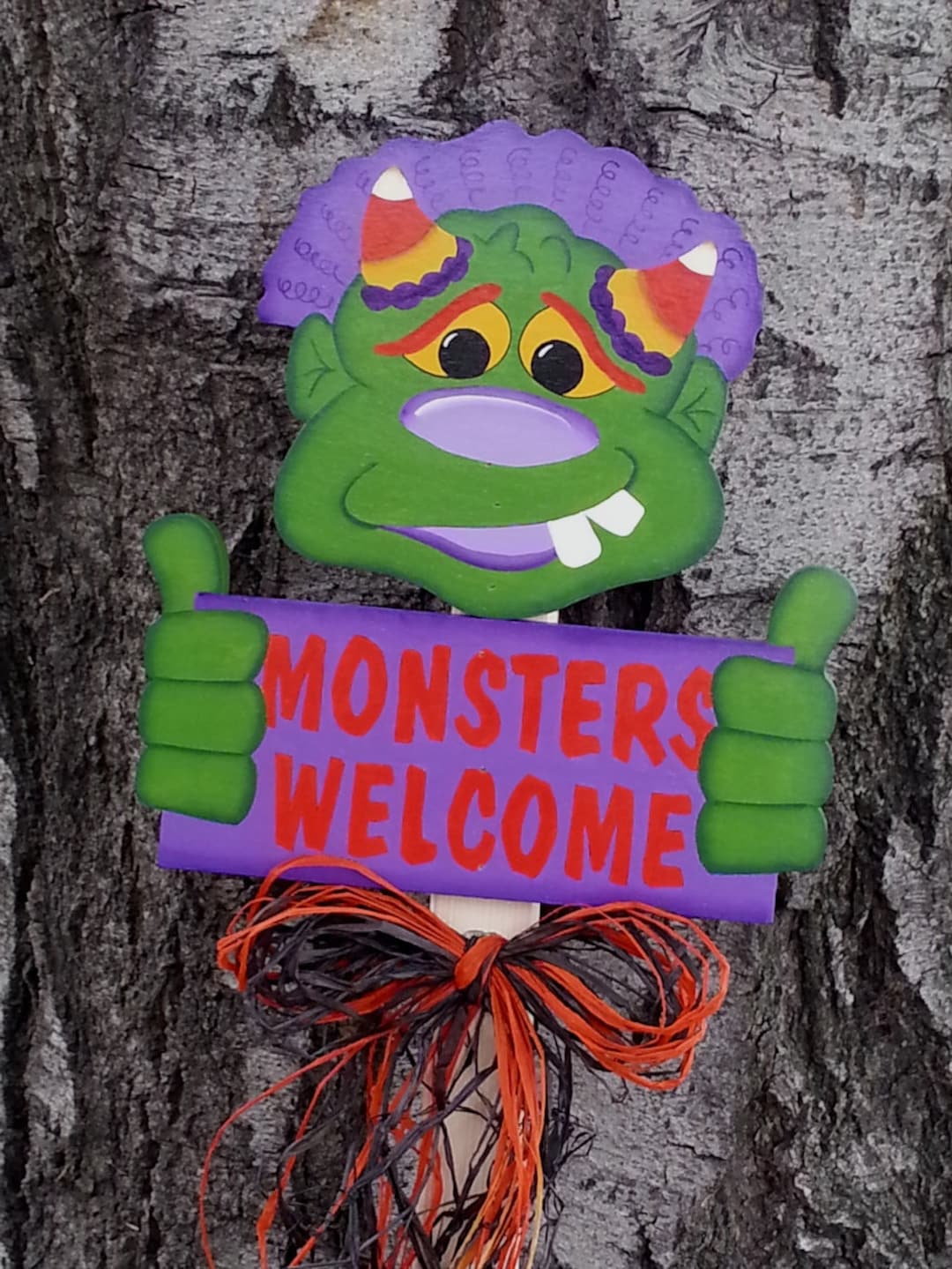 Halloween Monster Welcome Yard Stake - Wood Halloween Wood Yard ...