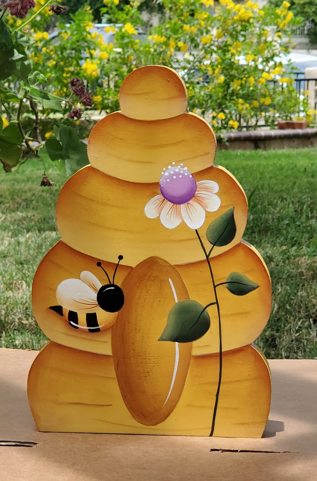 Bee, Beehive and Flower Table Mantle Desk Shelf Sitter - Spring Wood ...