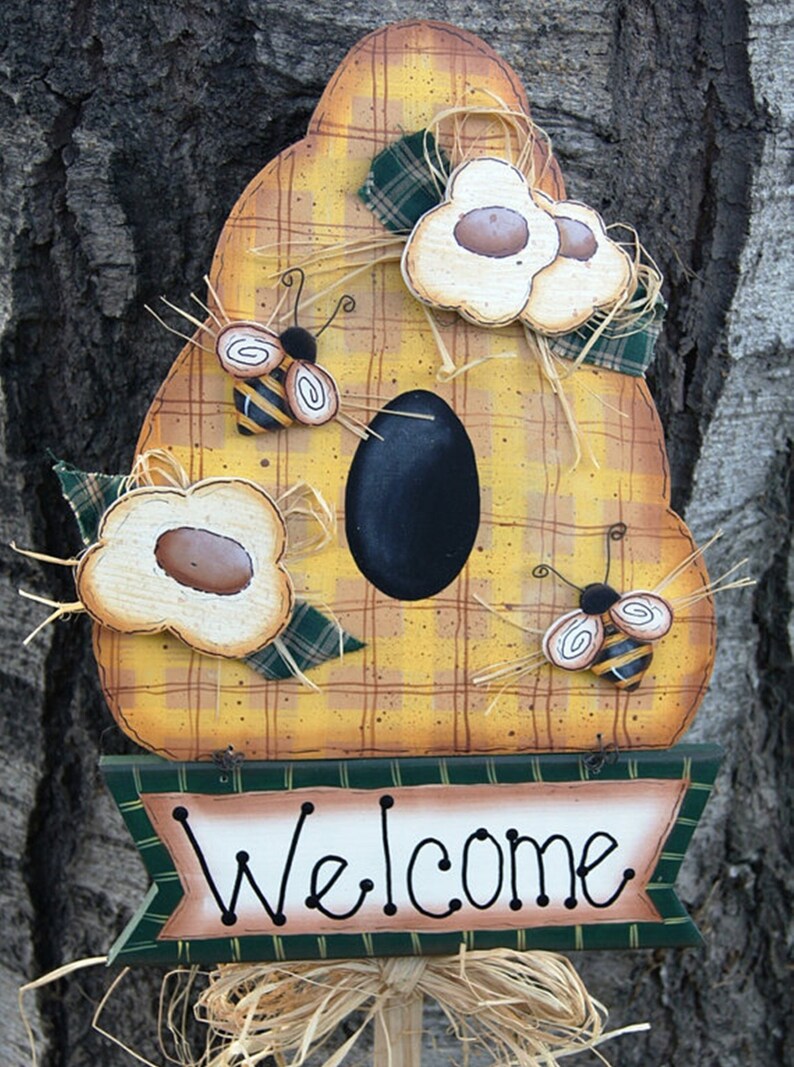 Bee and Beehive Welcome Sign Yard Stick Garden Outdoor - Etsy