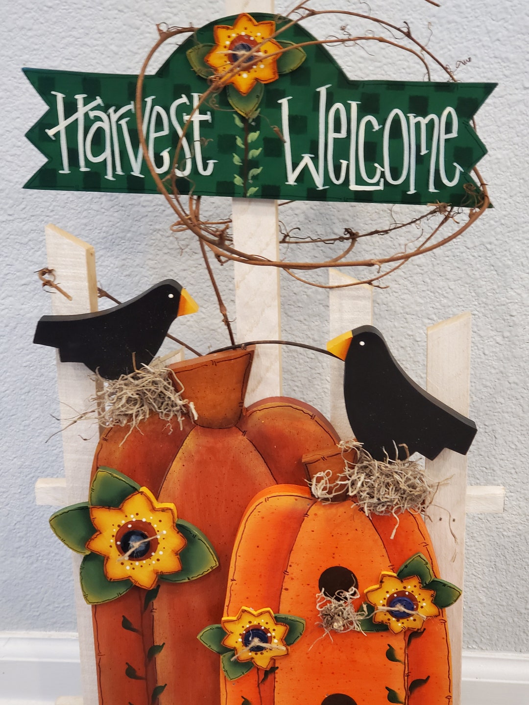 Pumpkin and Crow Porch Sitter - Fall Welcome Sign - Outdoor or Indoor ...