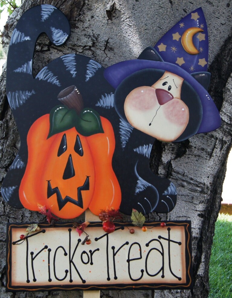 Halloween Black Cat and Pumpkin Welcome Hanging Door or Wall | Etsy