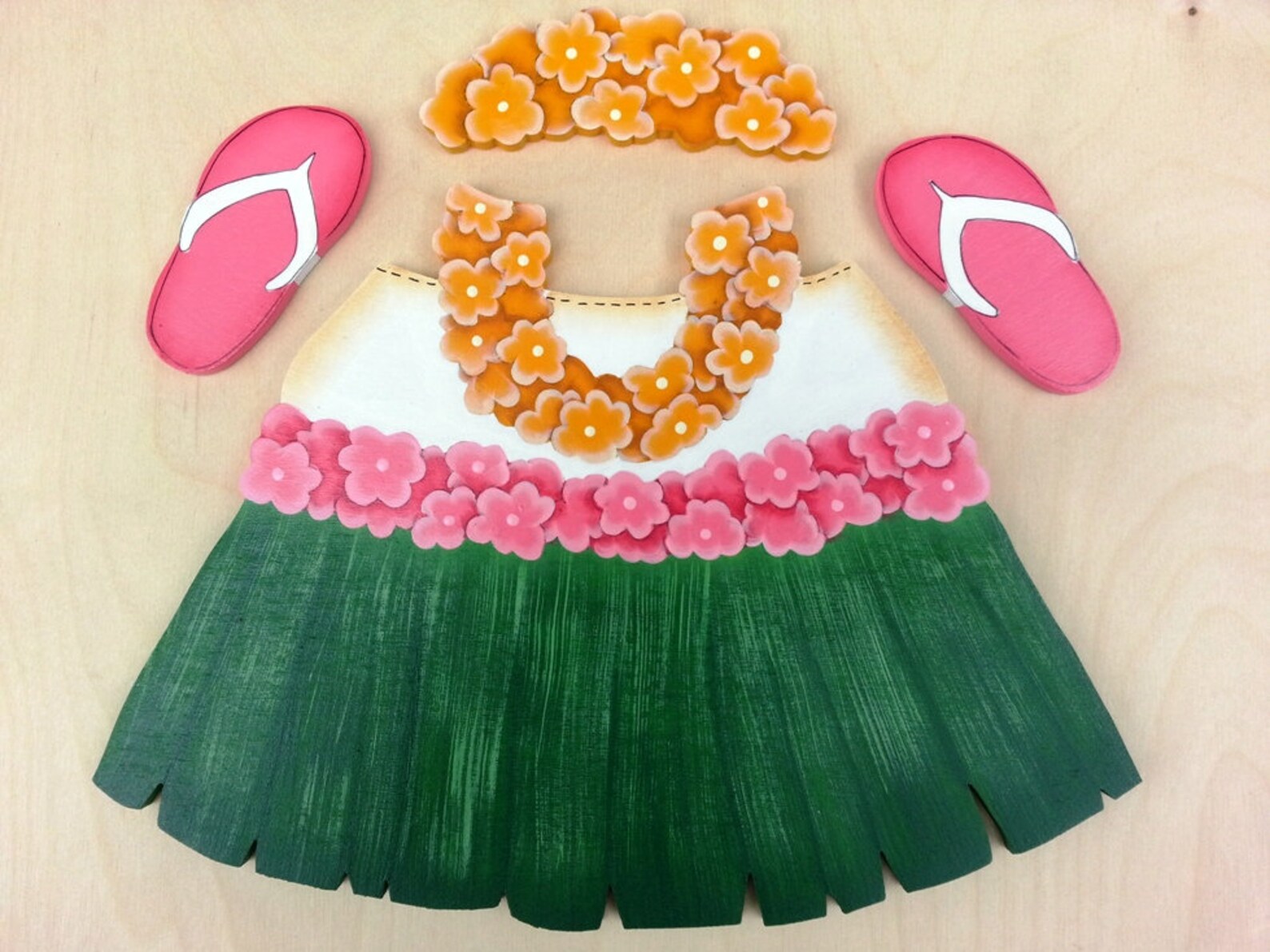 Hawaiian Grass Skirt With Leis Outfit - Wooden "seasonal Bear N Friends ...