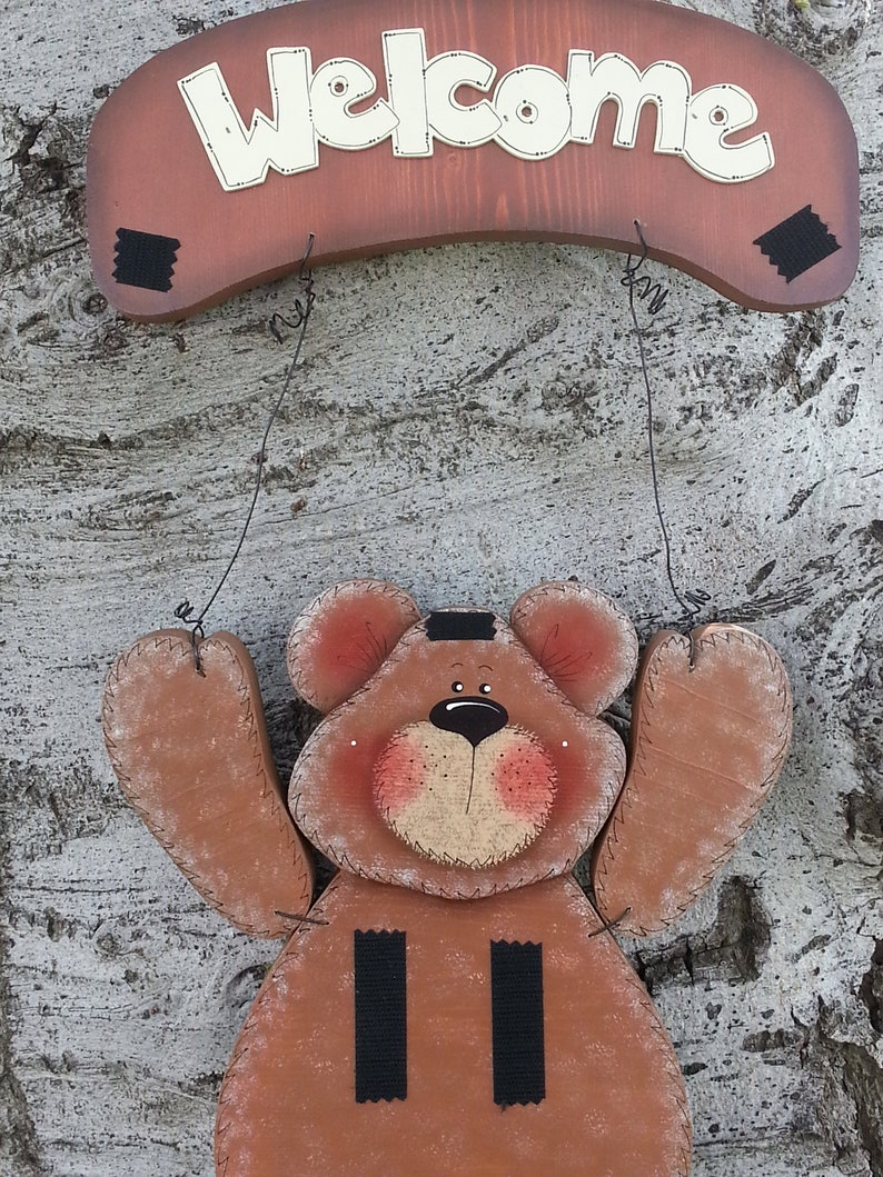 Seasonal Bear - Welcome Wood Sign - Wood Door Hanging - Interchangeable ...