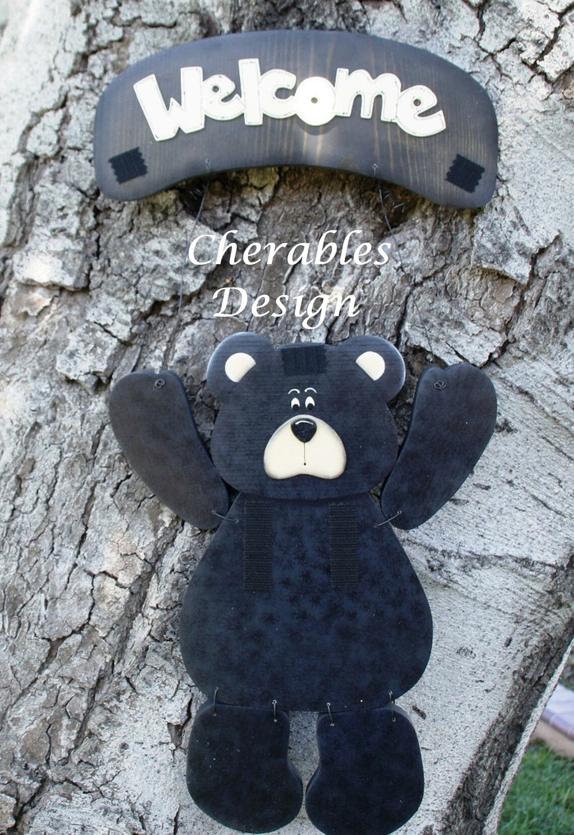 Seasonal Black Bear - Welcome Wood Sign - Wood Door Hanging ...