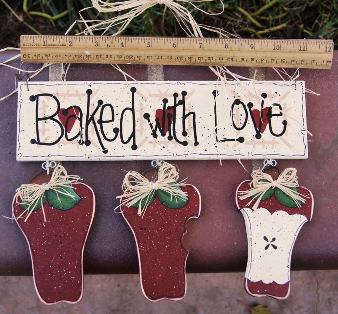 Kitchen Wood Sign - Apple Wall Hanging Decoration - Country Apple ...