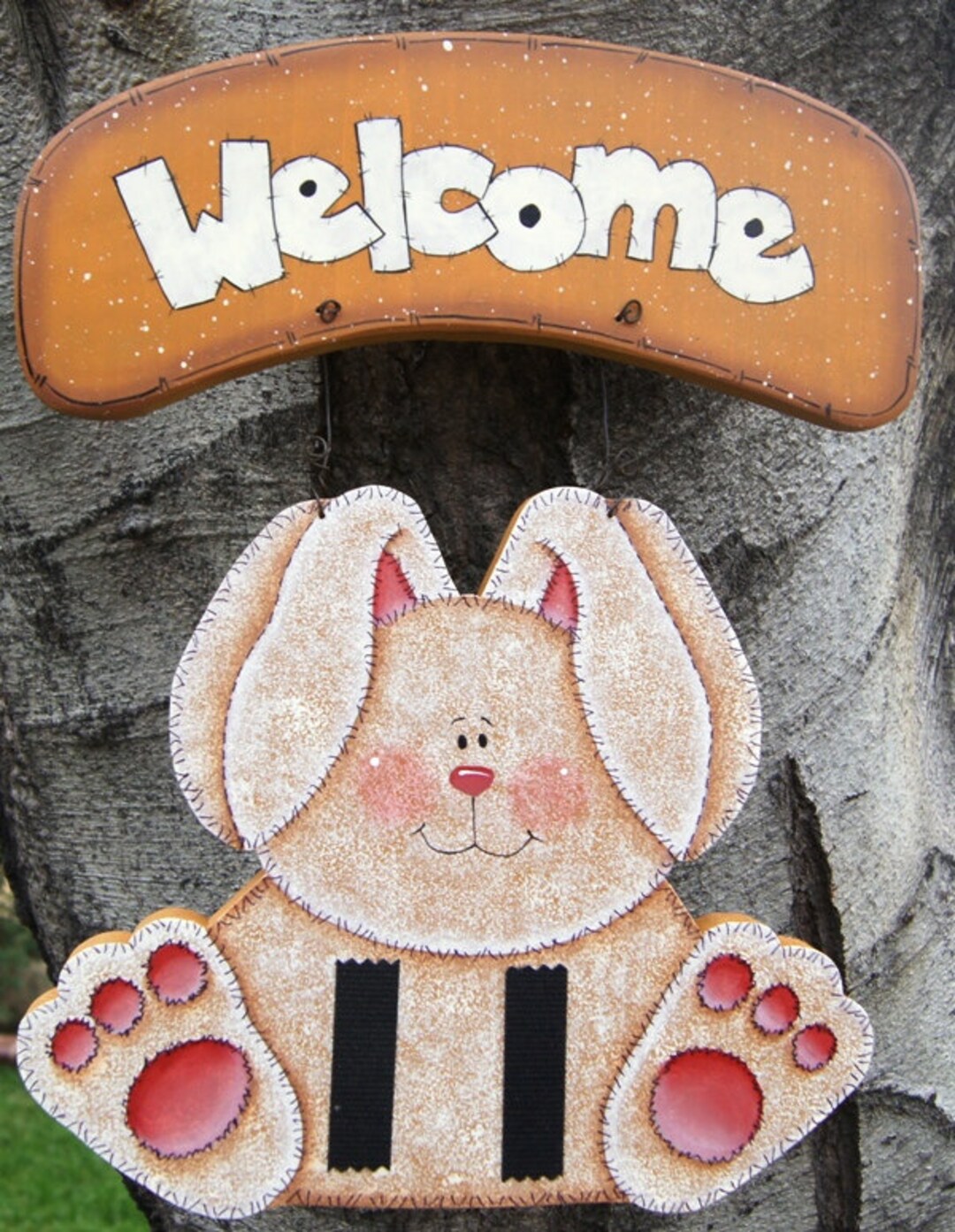 Welcome Hanging Bunny With Interchangeable Hand Pieces - Wood Seasonal ...