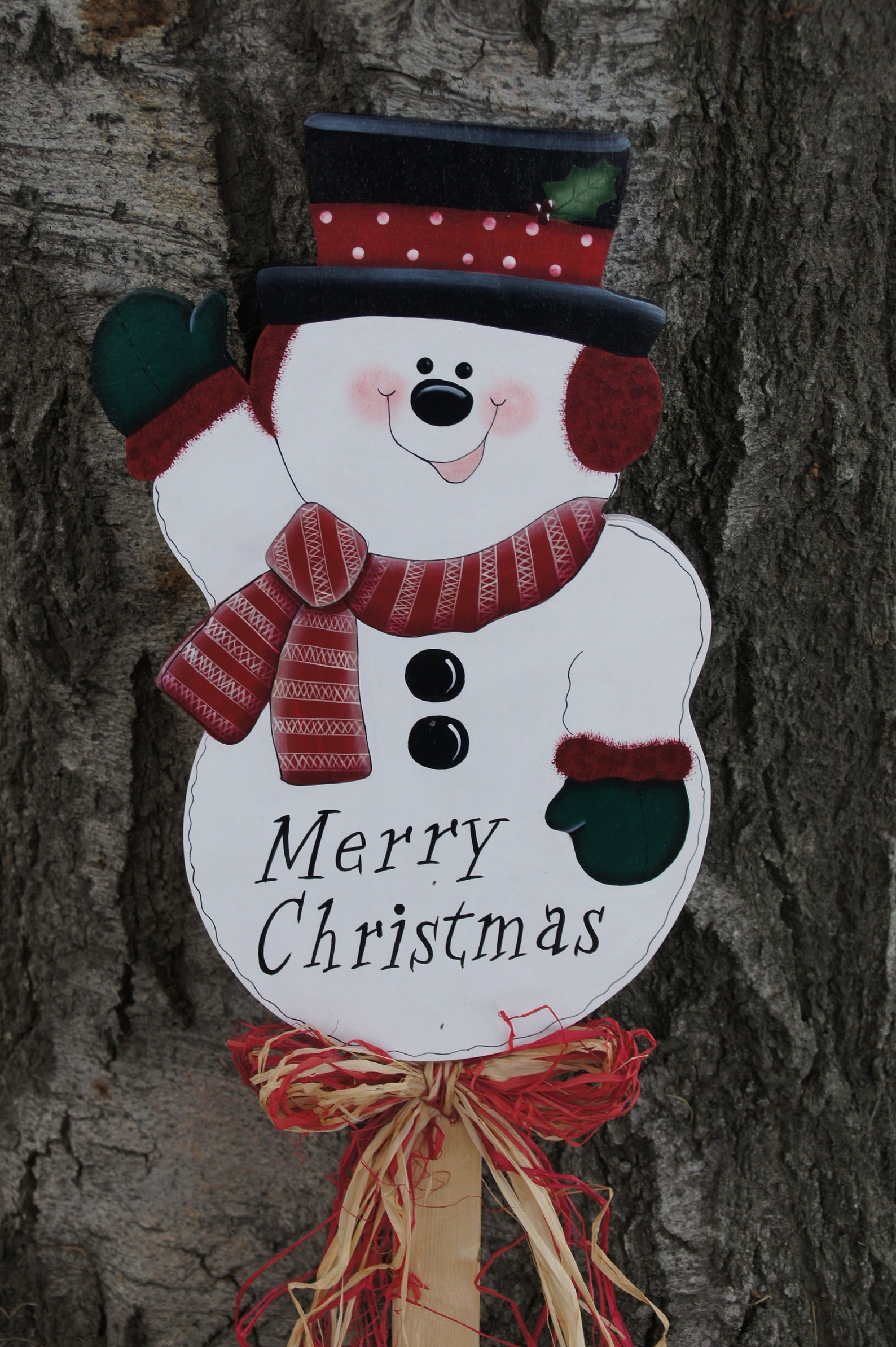 Christmas Snowman Outdoor Yard Stake - Wood Winter Sign Decoration ...